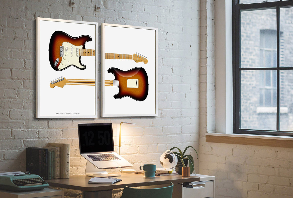 Fender Stratocaster Guitar Poster Sunburst Front & Back (set of 2), Wa ...